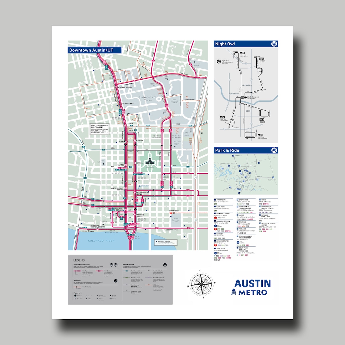 Austin - Texas - Downtown - Map - Metro Map - Bus - Print - Poster - Etsy
