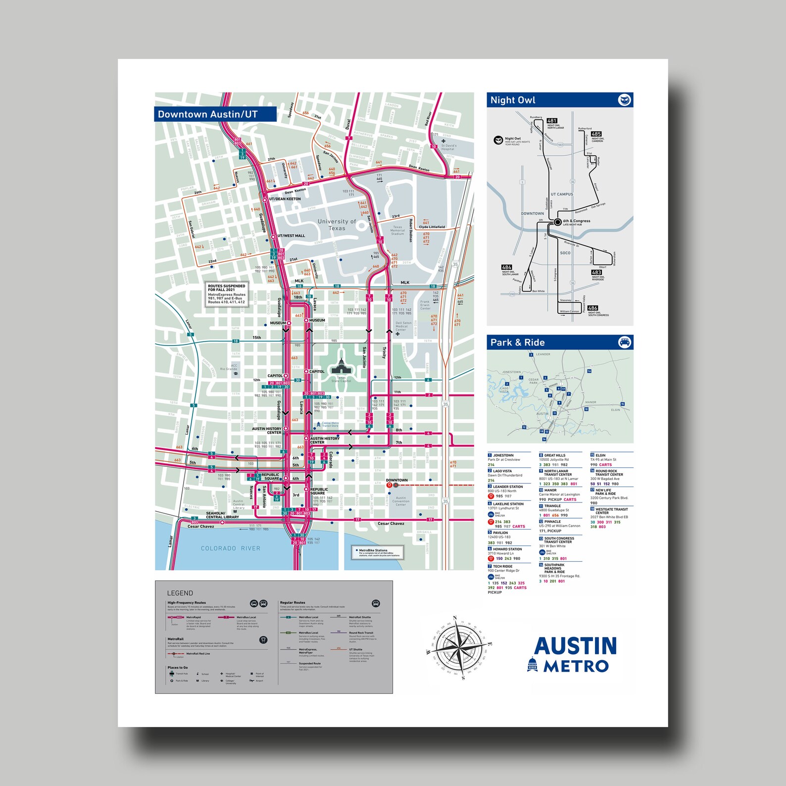 Austin - Texas - Downtown - Map - Metro Map - Bus - Print - Poster - Etsy