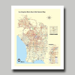 Los Angeles - California - Map - Metro Map - Print - Poster - Subway ...
