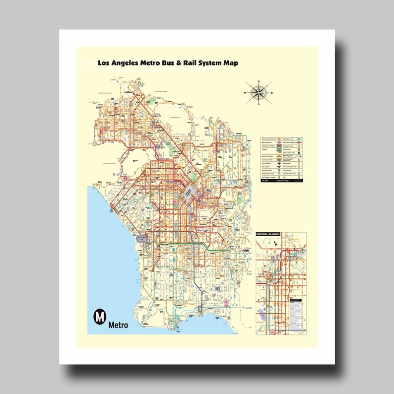 Los Angeles - California - Map - Metro Map - Print - Poster - Subway ...