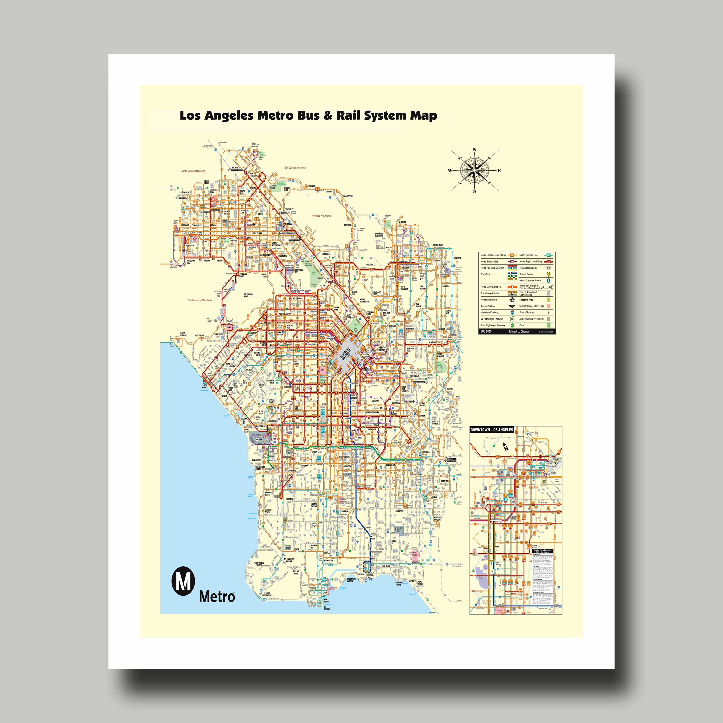 Los Angeles - California - Map - Metro Map - Print - Poster - Subway ...