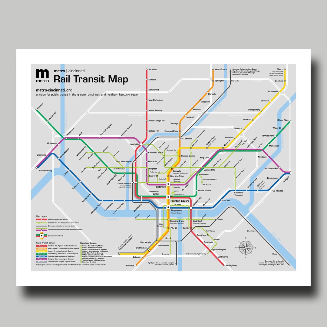 Cincinnati - Map - - Ohio - Metro Map - Print - Poster - MTA - Etsy