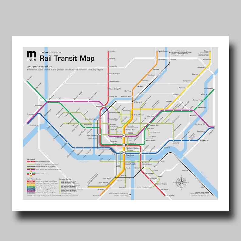 Cincinnati - Map - - Ohio - Metro Map - Print - Poster - MTA - Etsy