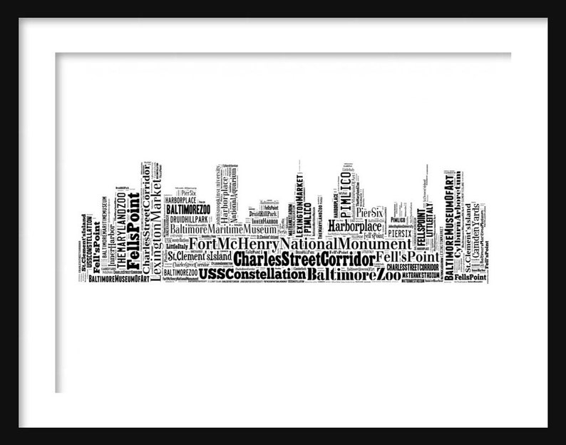 Baltimore Skyline Typography Print Poster Map - Etsy