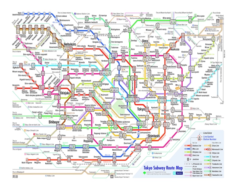 Tokyo - Map - Metro Map - Subway - Japan - Print - Poster - Etsy