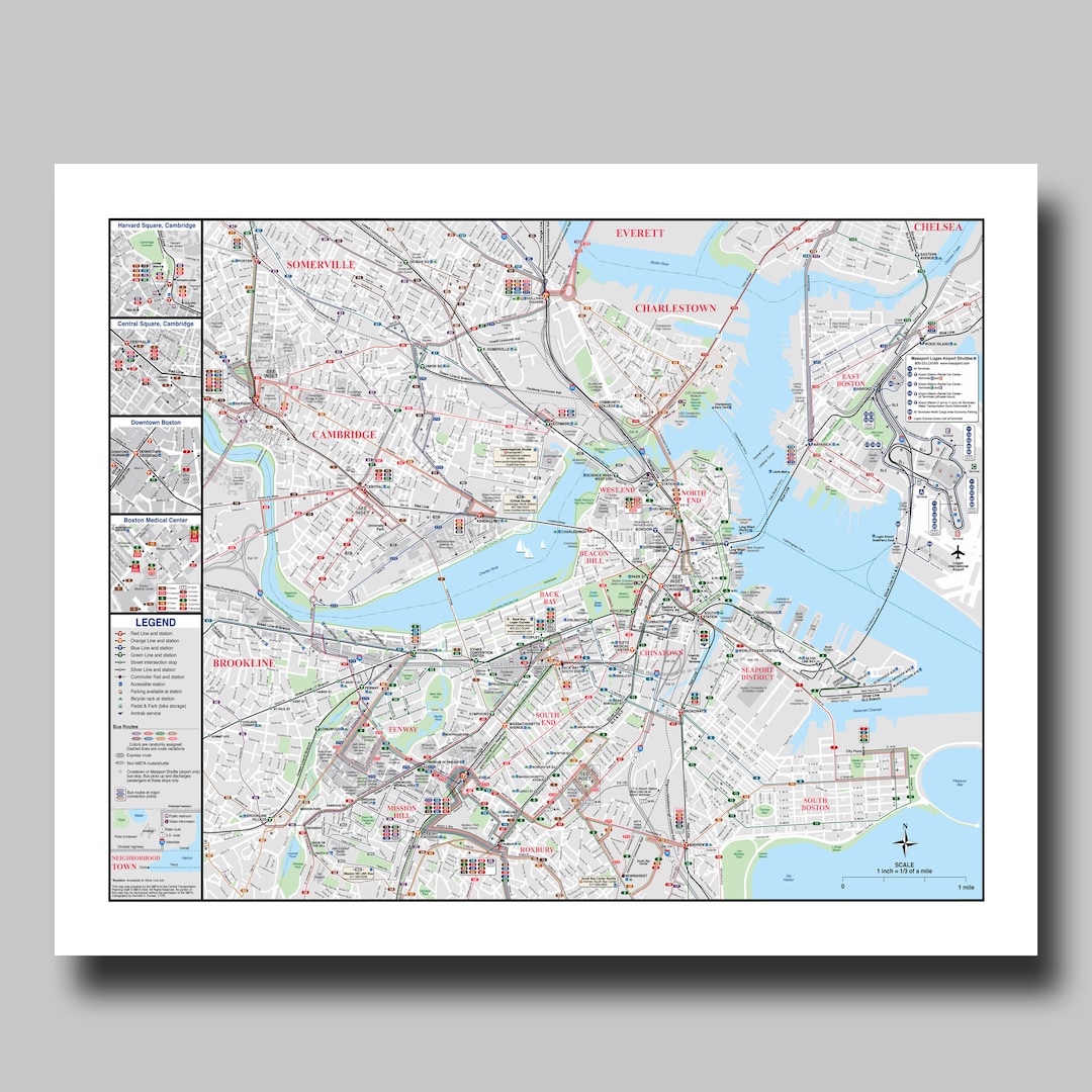 Boston - Map - Bus Map - Print - Poster - MTA - Etsy