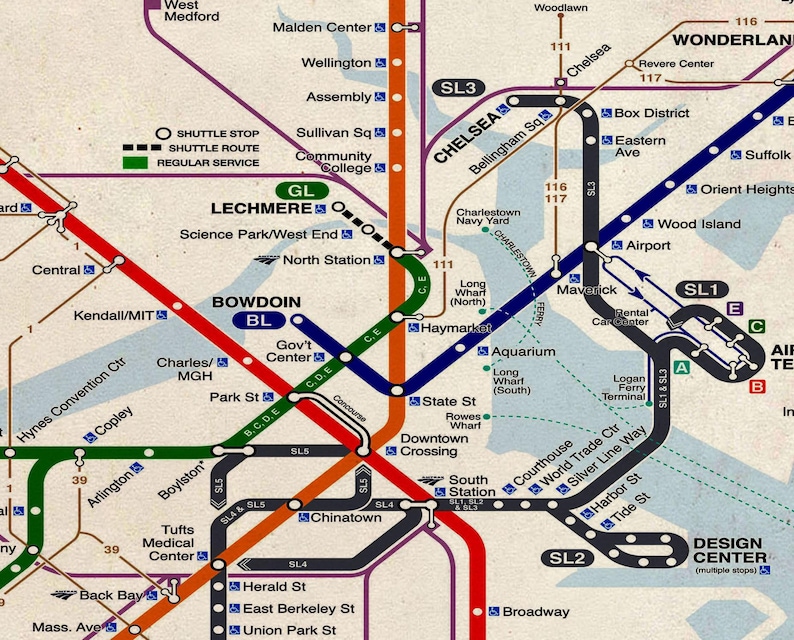 Boston - Map - Metro Map - Print - Vintage - Poster - MTBA - Etsy