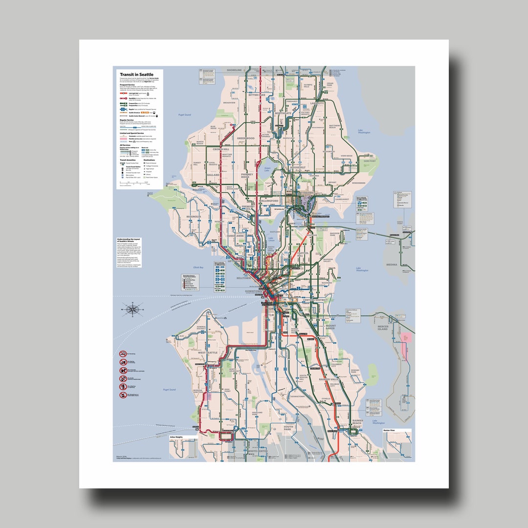 Seattle - Washington - Map - Metro Map - Print - Poster - Subway Map ...