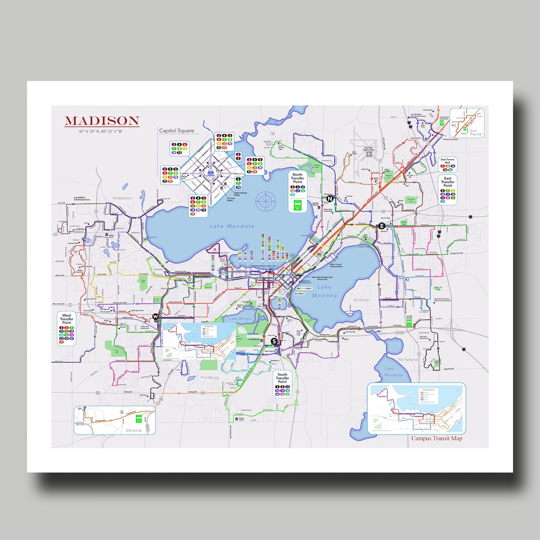 Madison - Wisconsin - Transit - Badgers - Map - Metro Map - Print ...