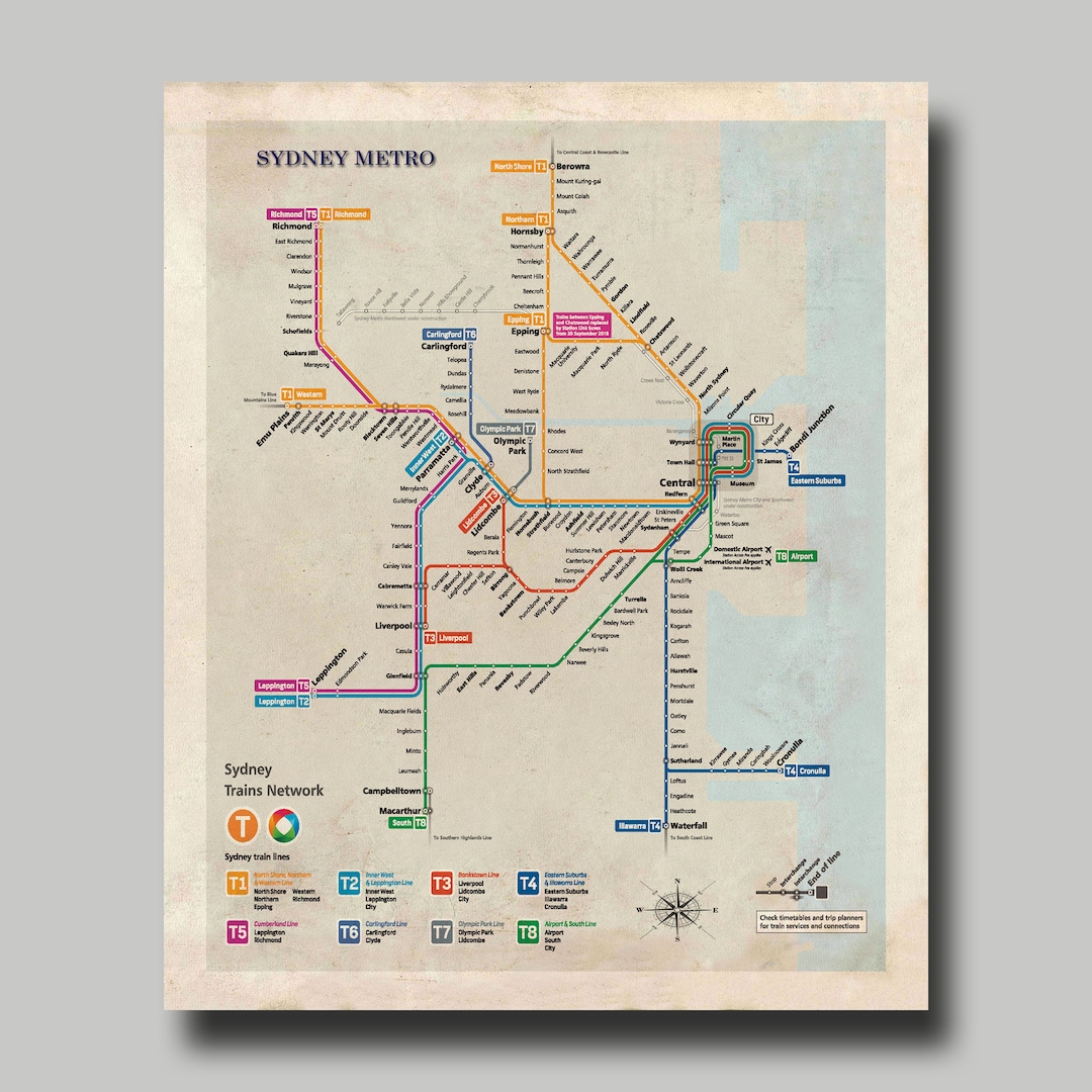 Sydney Map Metro Map Print Poster MTA - Etsy Australia