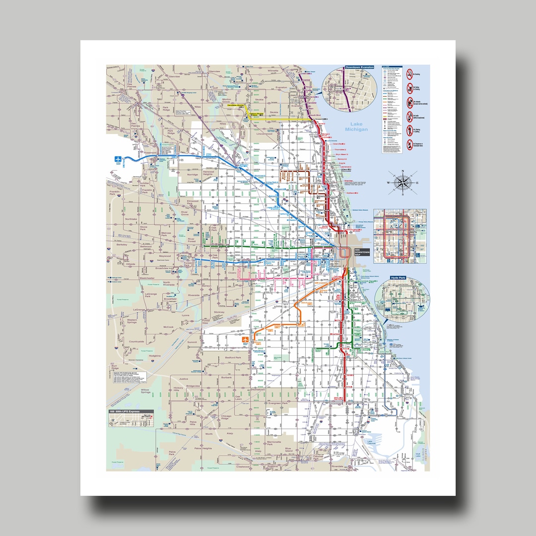 Chicago - Map - CTA - Metro Map - Print - Poster - Subway Map - Etsy