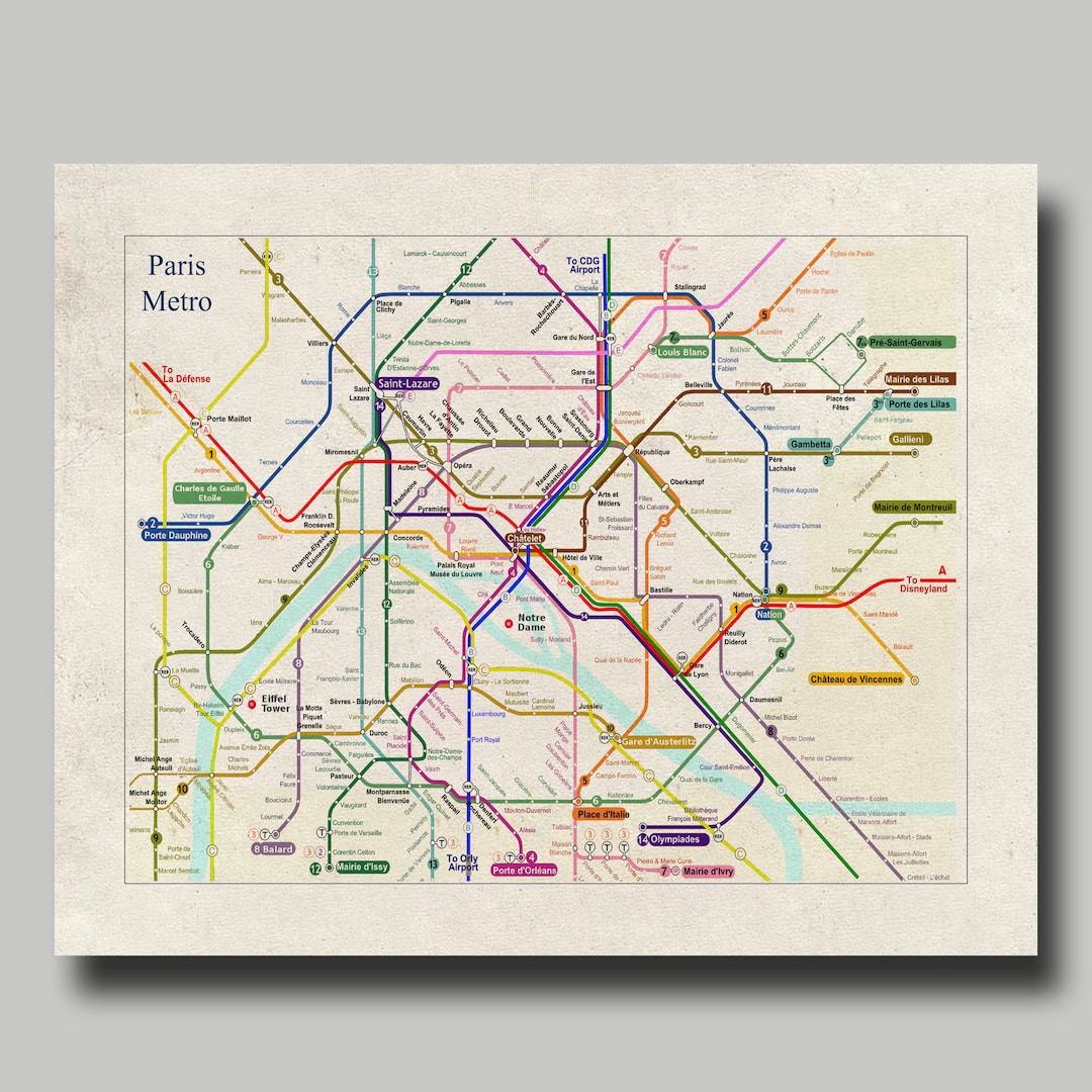 Paris - Map - Metro Map - Print - Vintage - Poster - Etsy