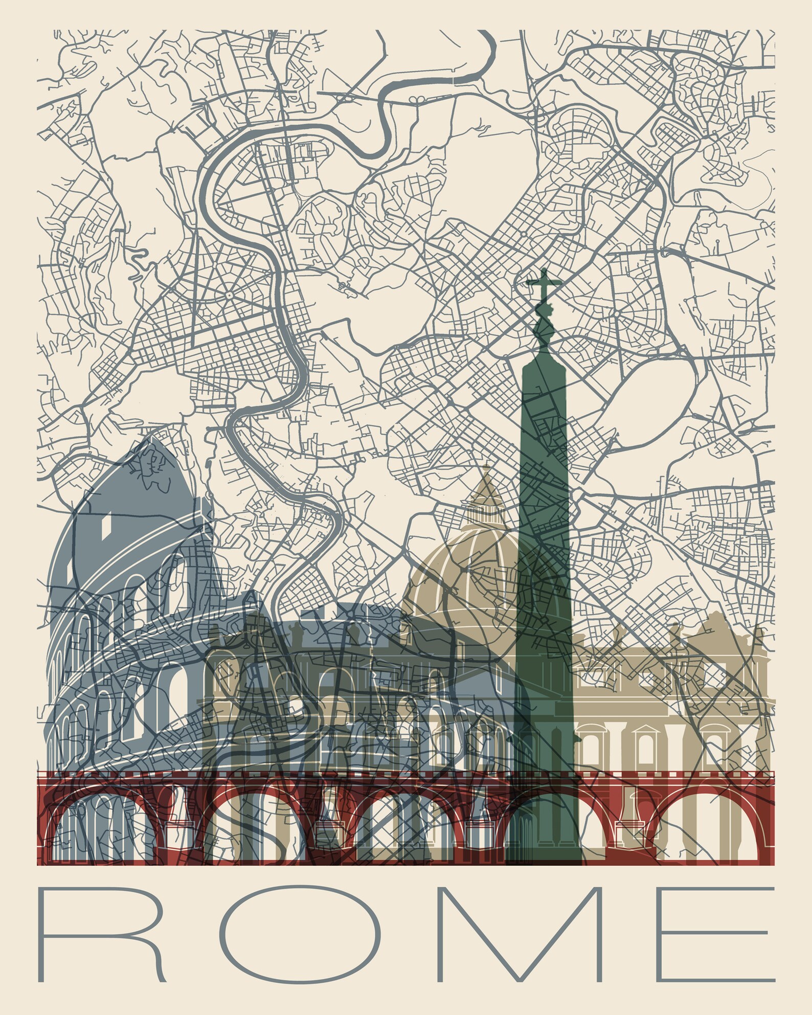 Rome Map Skyline Print Poster Itlay - Etsy
