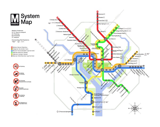 Washington DC Map Metro Map Print Poster - Etsy