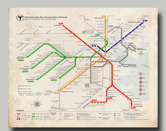 Boston T MBTA Massachusetts Bay Transportation Authority Rapid Transit ...