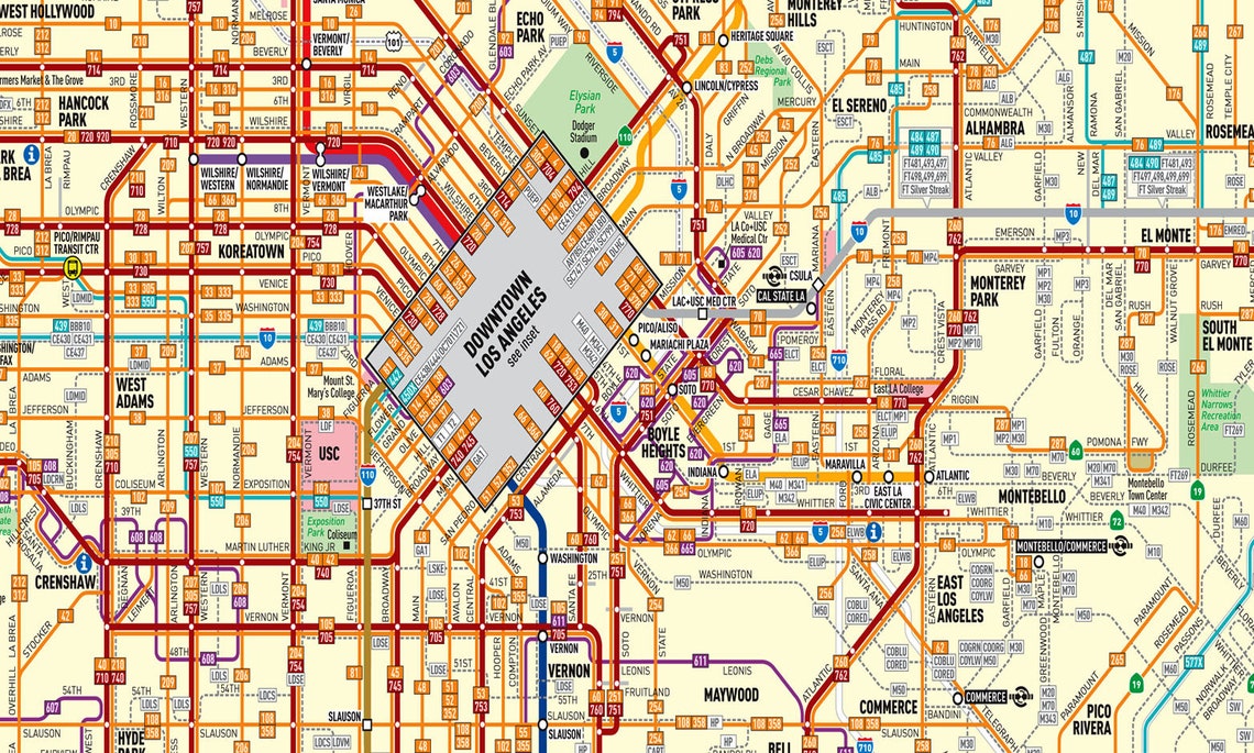 Los Angeles - California - Map - Metro Map - Print - Poster - Subway ...