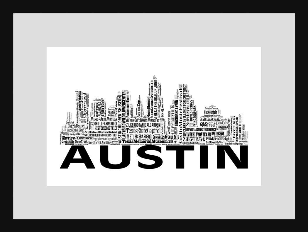 Austin Texas Skyline White Word Art Typography Typographical - Etsy