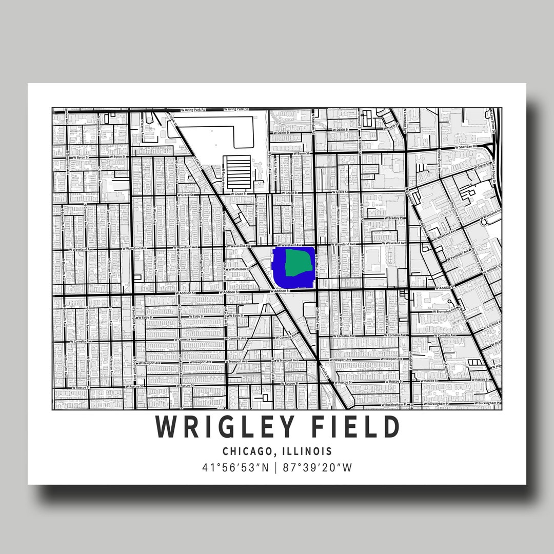 Chicago - Cubs - Wrigleyville - Map - Print - Poster - Wrigley Field - Etsy