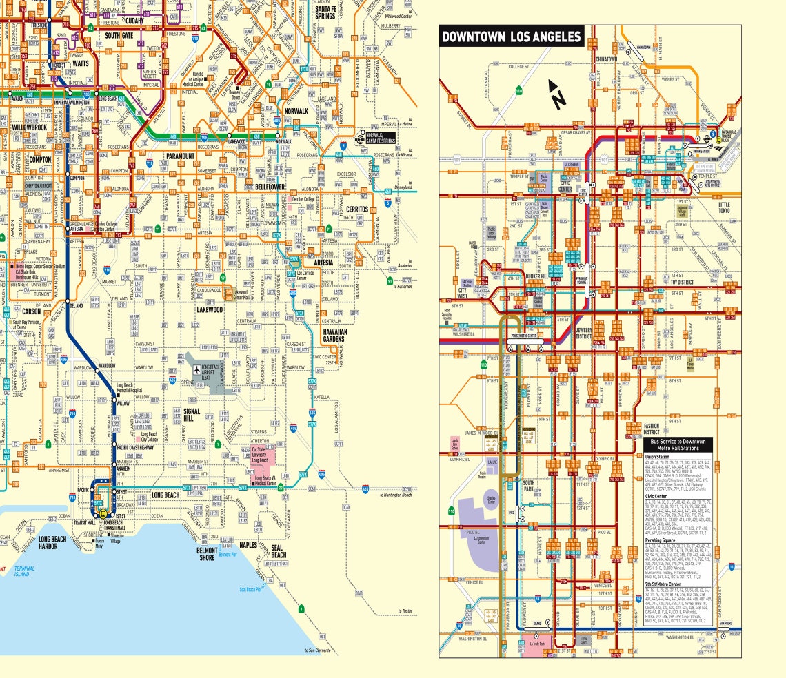 Los Angeles - California - Map - Metro Map - Print - Poster - Subway ...