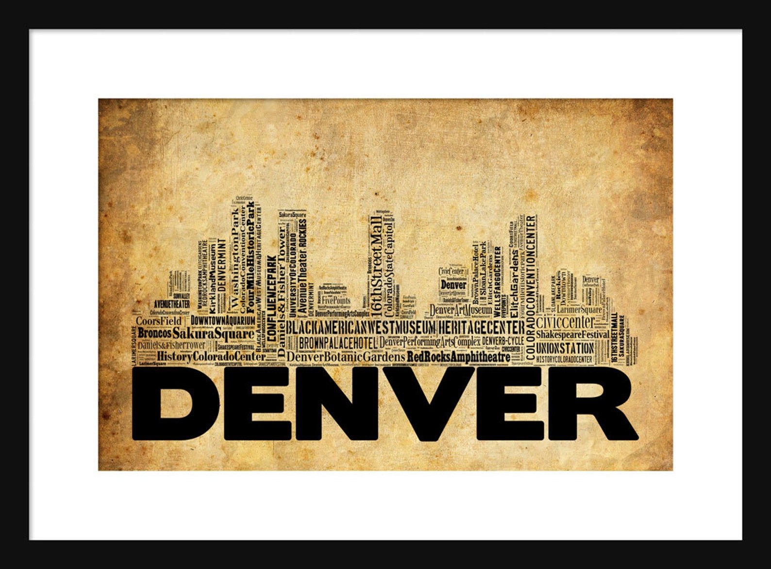 Denver Skyline 2 Word Art Typography Grunge Typographical Print Poster ...