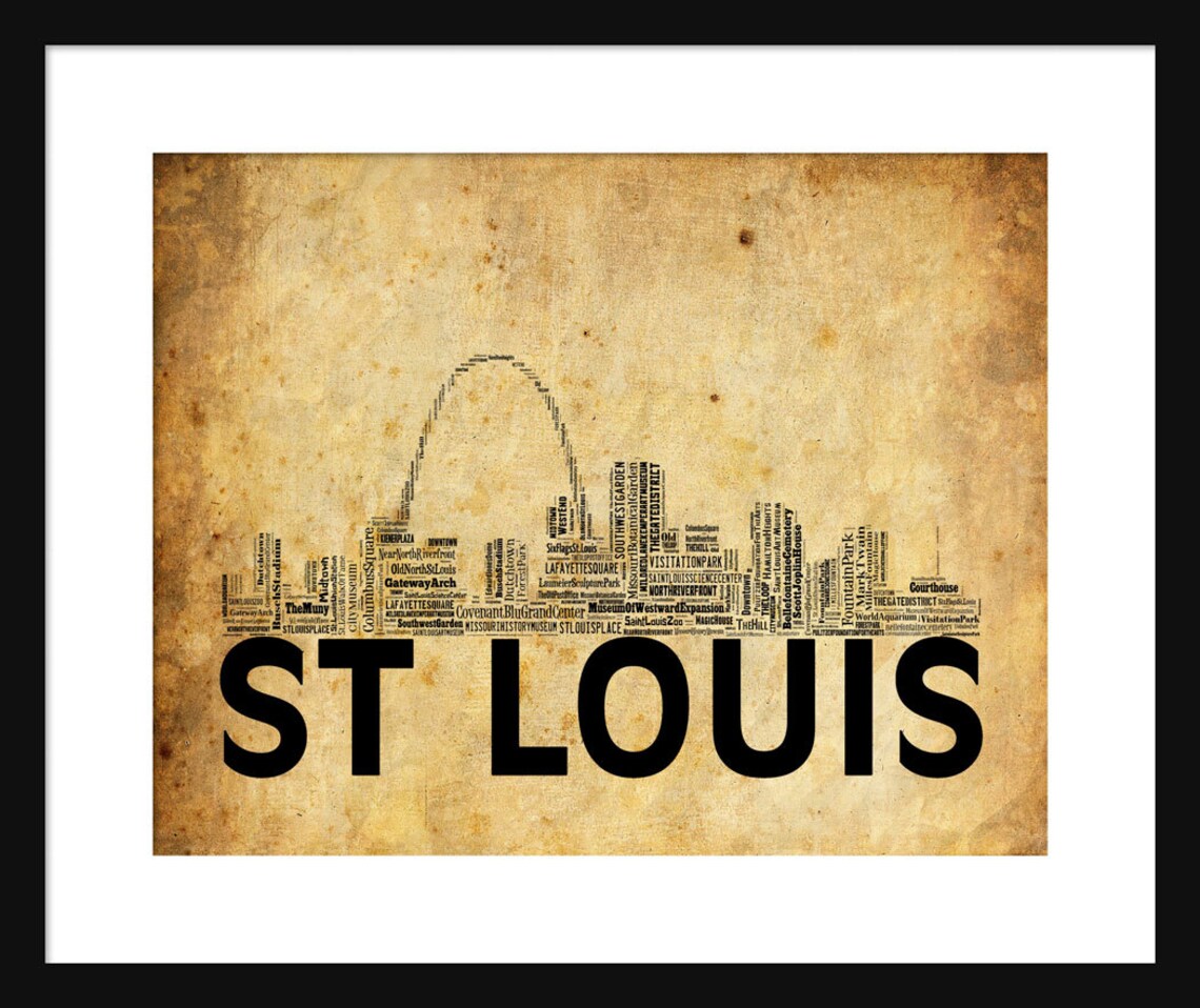 St. Louis Skyline Word Art Typography Print Poster Title Sepia - Etsy