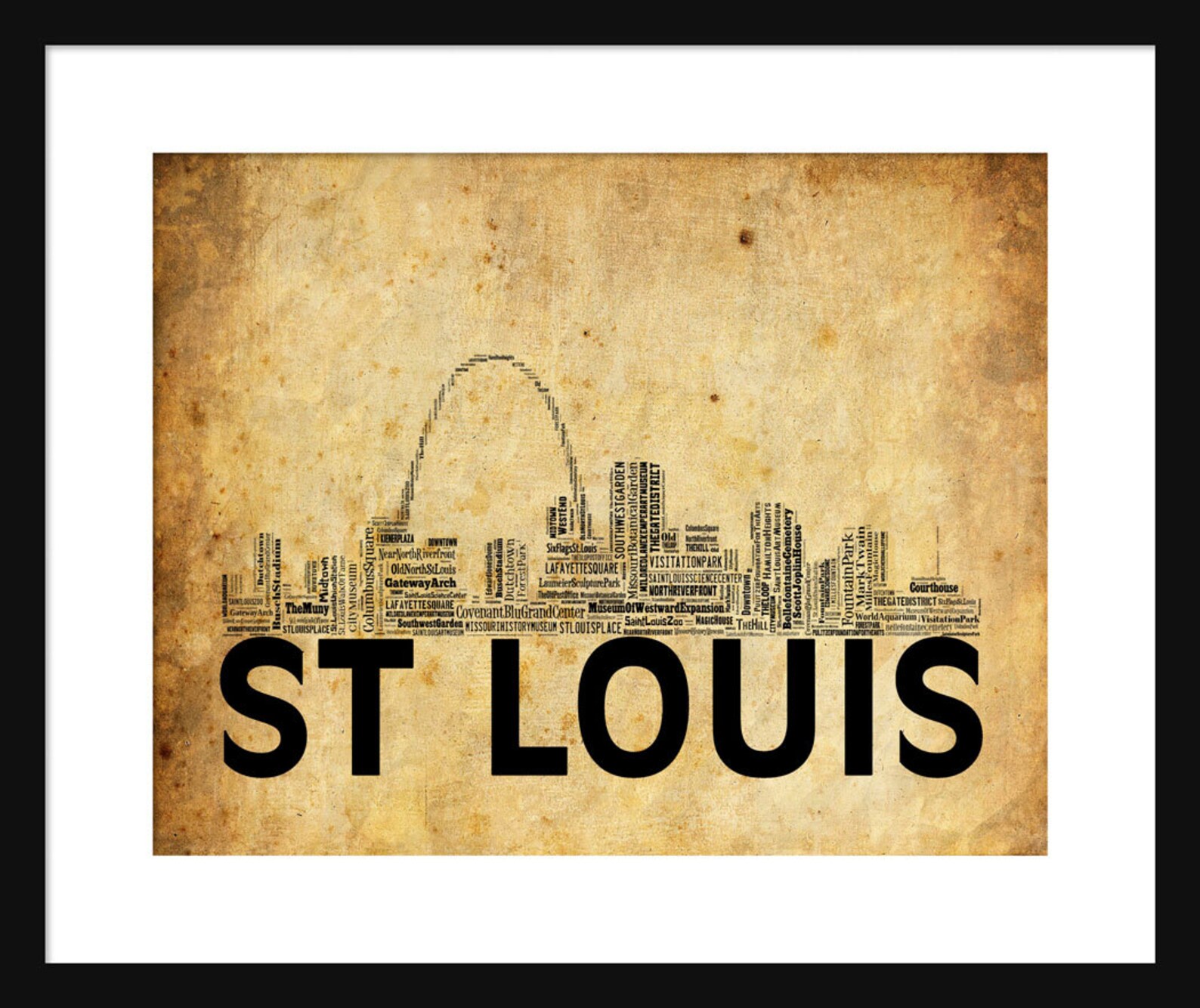 St. Louis Skyline Word Art Typography Print Poster Title Sepia - Etsy