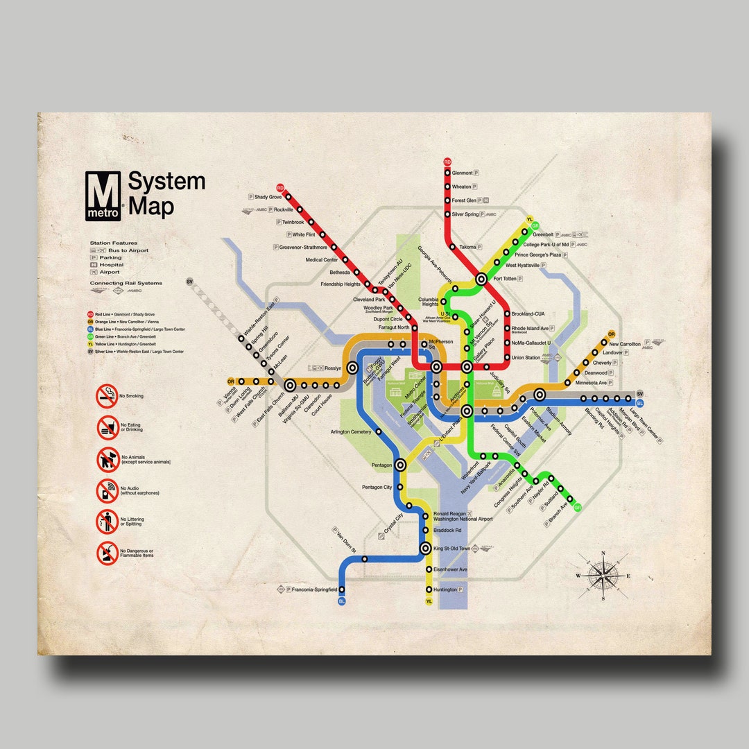 Washington DC Map - Metro Map - Print - Poster - Etsy