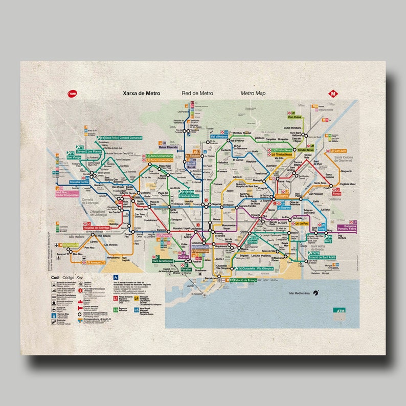 Barcelona - Spain - Map - Metro Map - Print - Vintage - Poster - MTA - Etsy