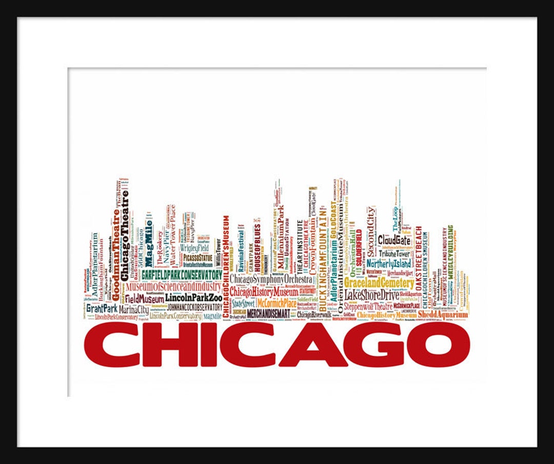 Chicago Skyline Word Art Typography Color 3 Typographical - Etsy