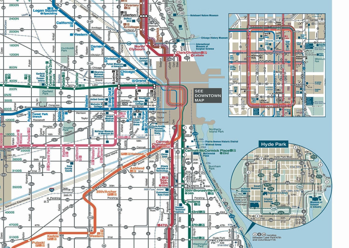 Chicago - Map - CTA - Metro Map - Print - Poster - Subway Map - Etsy