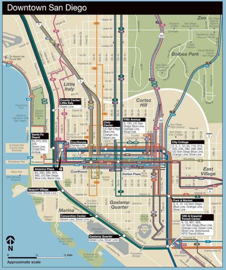 San Diego California Map Metro Map Bus Print - Etsy Australia