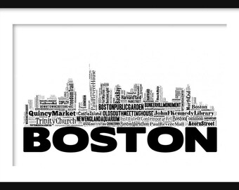 Boston Map , City Map, Skyline Print. Boston Skyline, Word Art ...