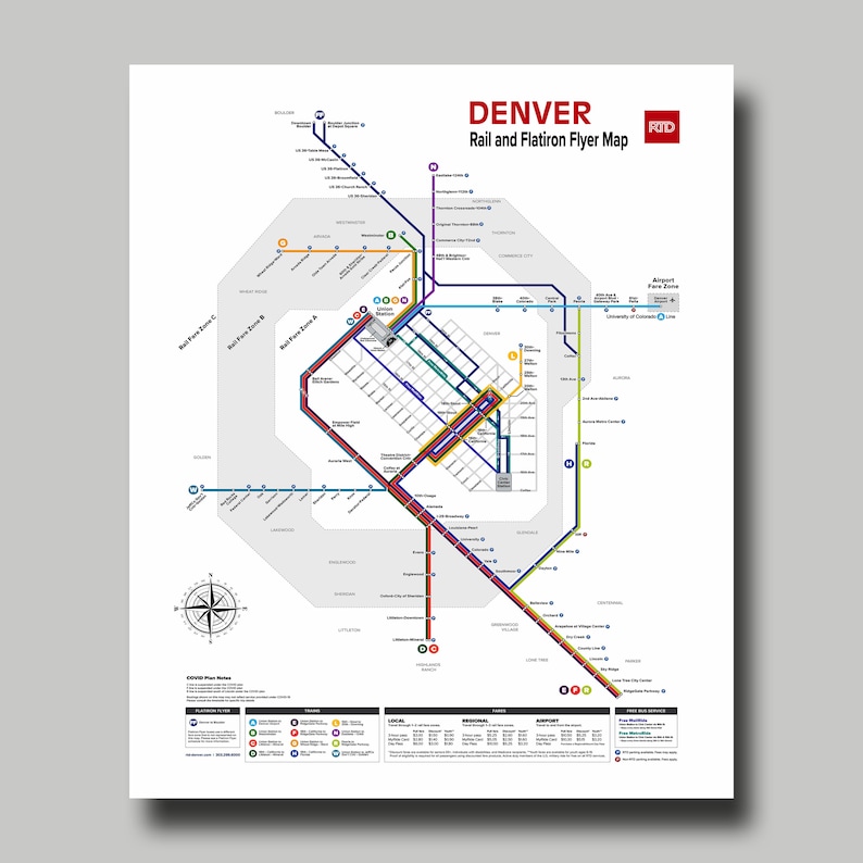 Denver - RTD - Boulder - Colorado - Map - Transportation - Print ...