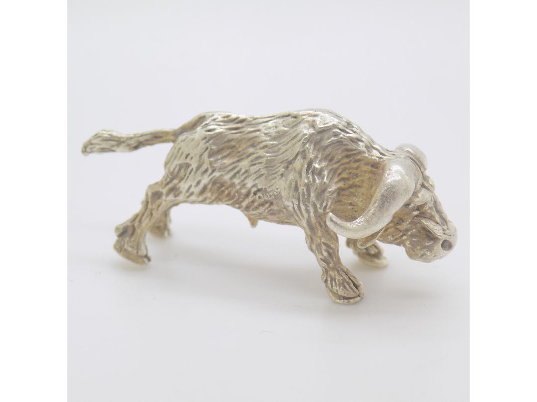 Vintage Italian Silver Bull Figurine, 800 Silver Animal Miniature ...