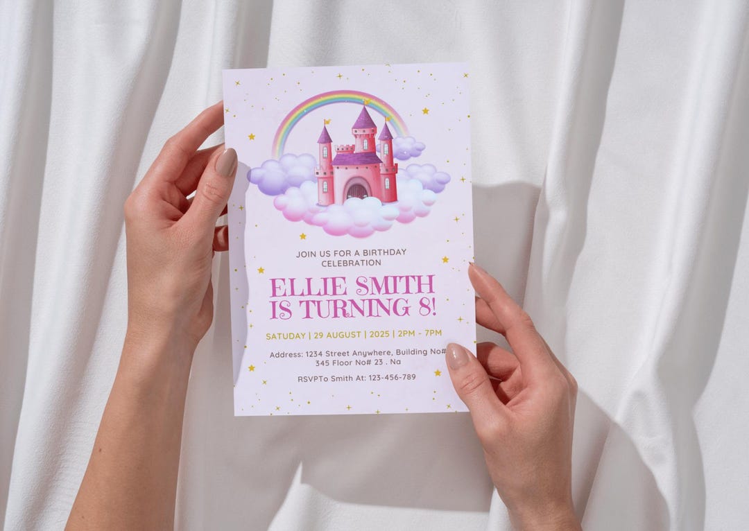 Princess Castle Birthday Card | Pink Fairy Tale Card | Digital Download ...