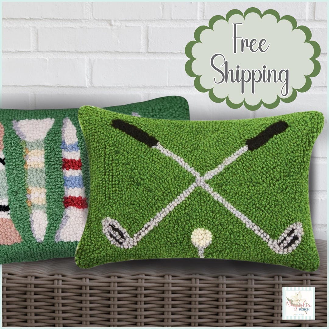 Golf Club Hooked Wool Pillow, Handmade Golf Decor Accent, Classic Gift ...