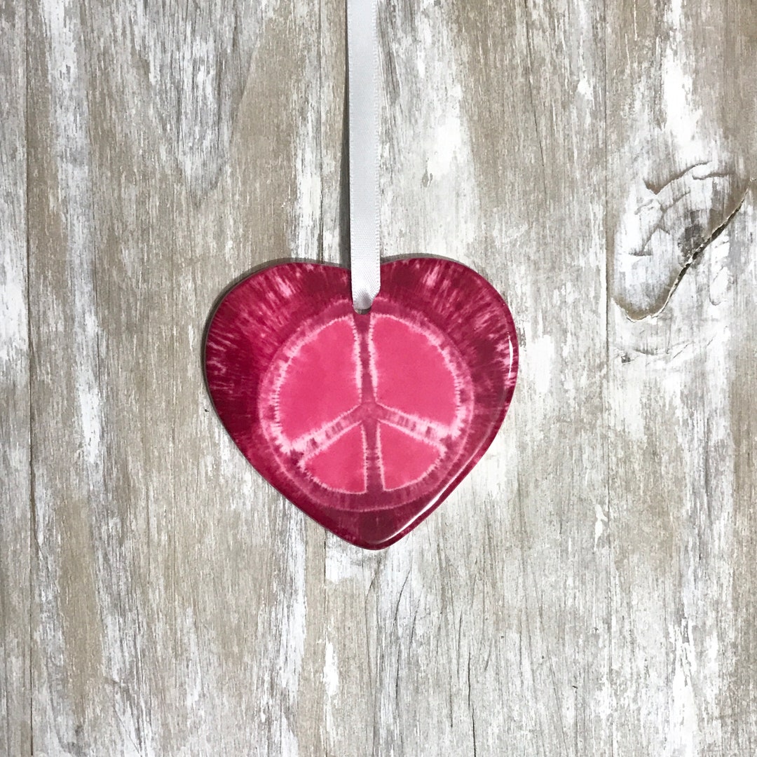 Hot Pink Tie Dye Peace Sign Heart Ornament - Etsy