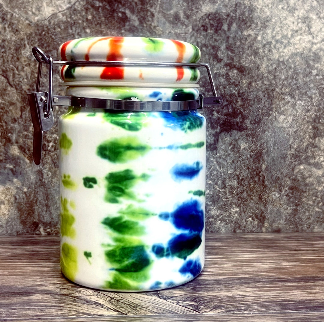 Ceramic Jar With Lid Trippy Tie Dye Stash Container Storage Canister ...
