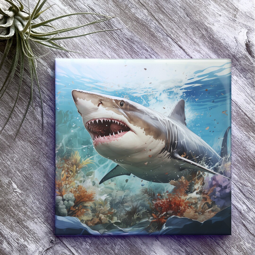 Ceramic Backsplash Tiles || Sea Life Tile | Shark Coasters | 6 X 6, 8 X ...