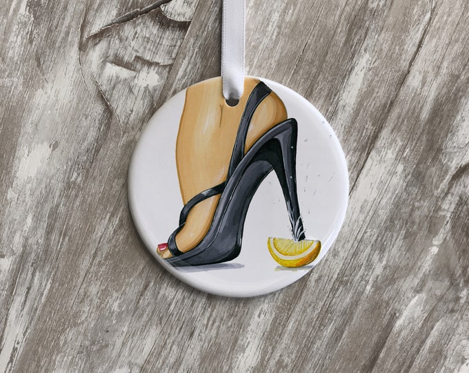 Red Stiletto Pumps Heels Ceramic Ornament, Faux Stained Glass, Shoe ...