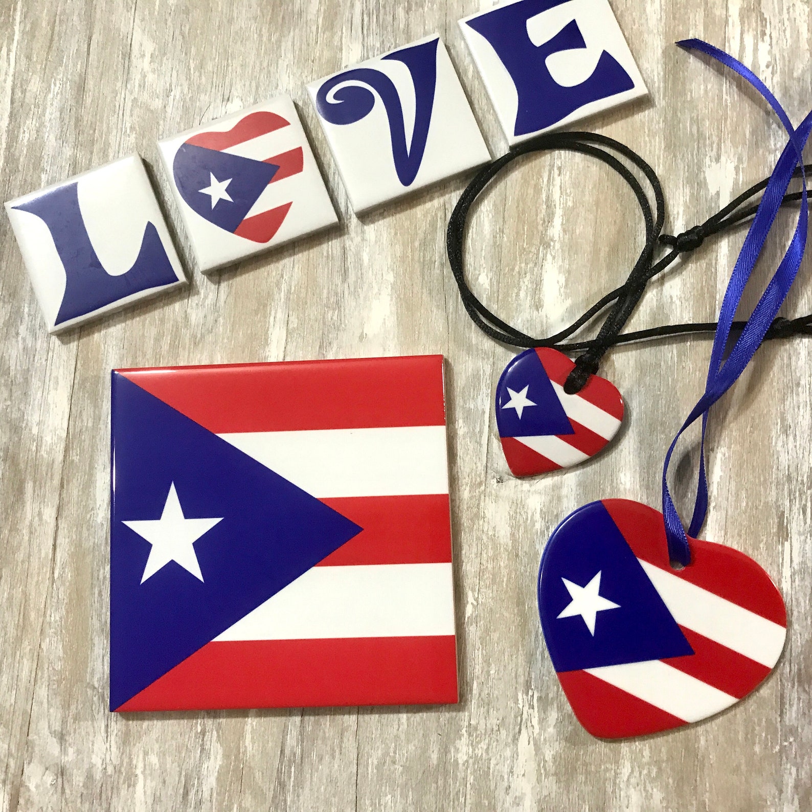 Puerto Rico Flag Heart Charm Pendant Necklace Personalized - Etsy