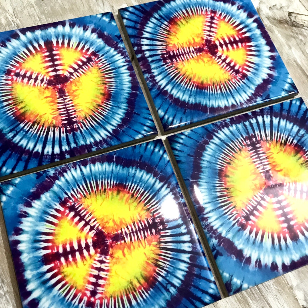 Tie Dye Tiles Peace Sign Tie Dye Coaster Set Ceramic Backsplash Tiles ...