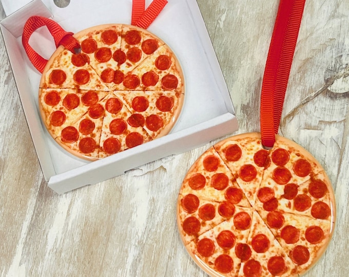 Pepperoni Pizza Slice Glass Christmas Tree Bauble - Winter Festive Fun ...