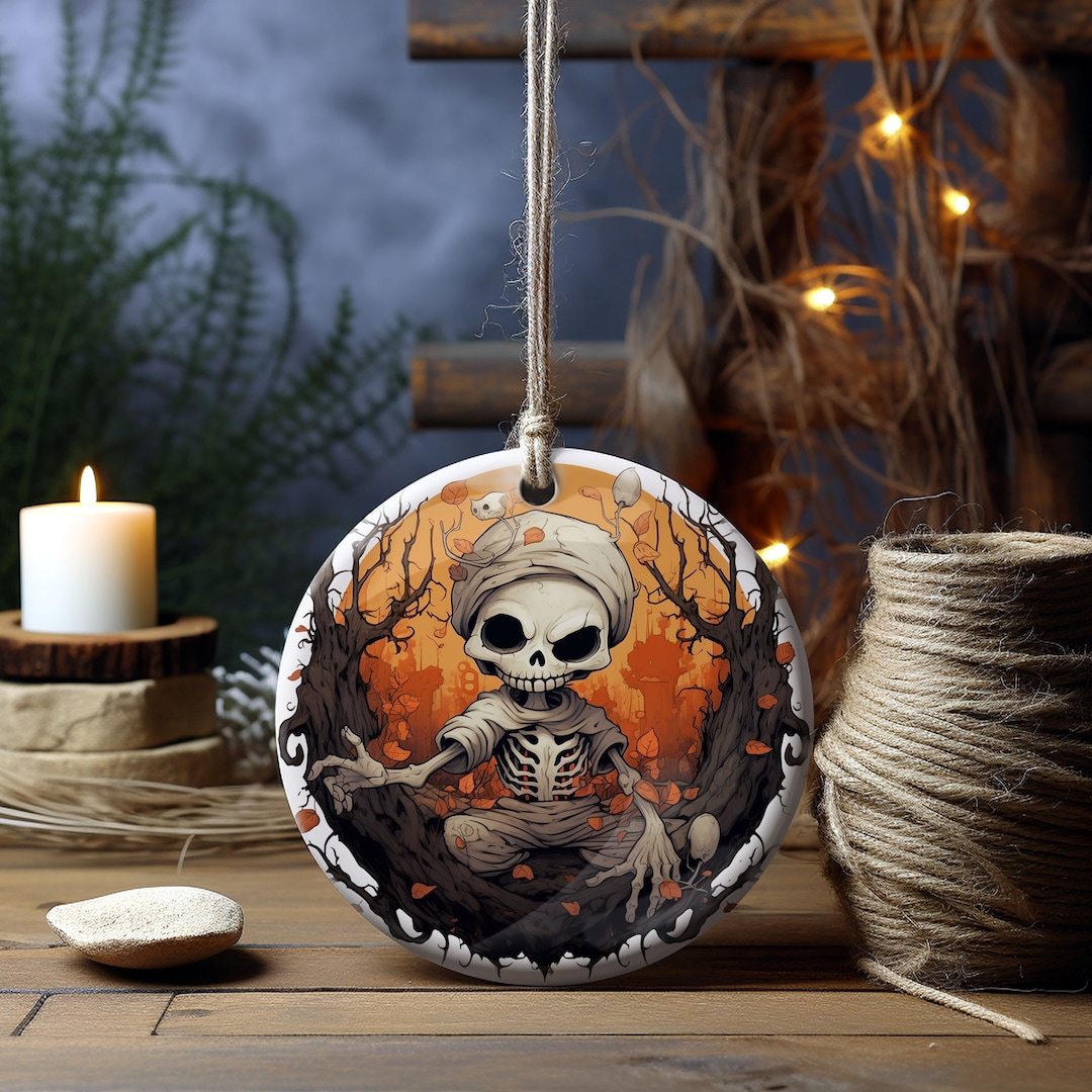 Cartoon Skeleton Halloween Ornament: Spooky Haunted Tree Ceramic - Etsy