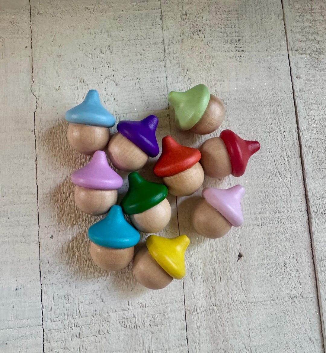 Rainbow Wood Acorns Set, Montessori Counters, Loose Parts Play - Etsy