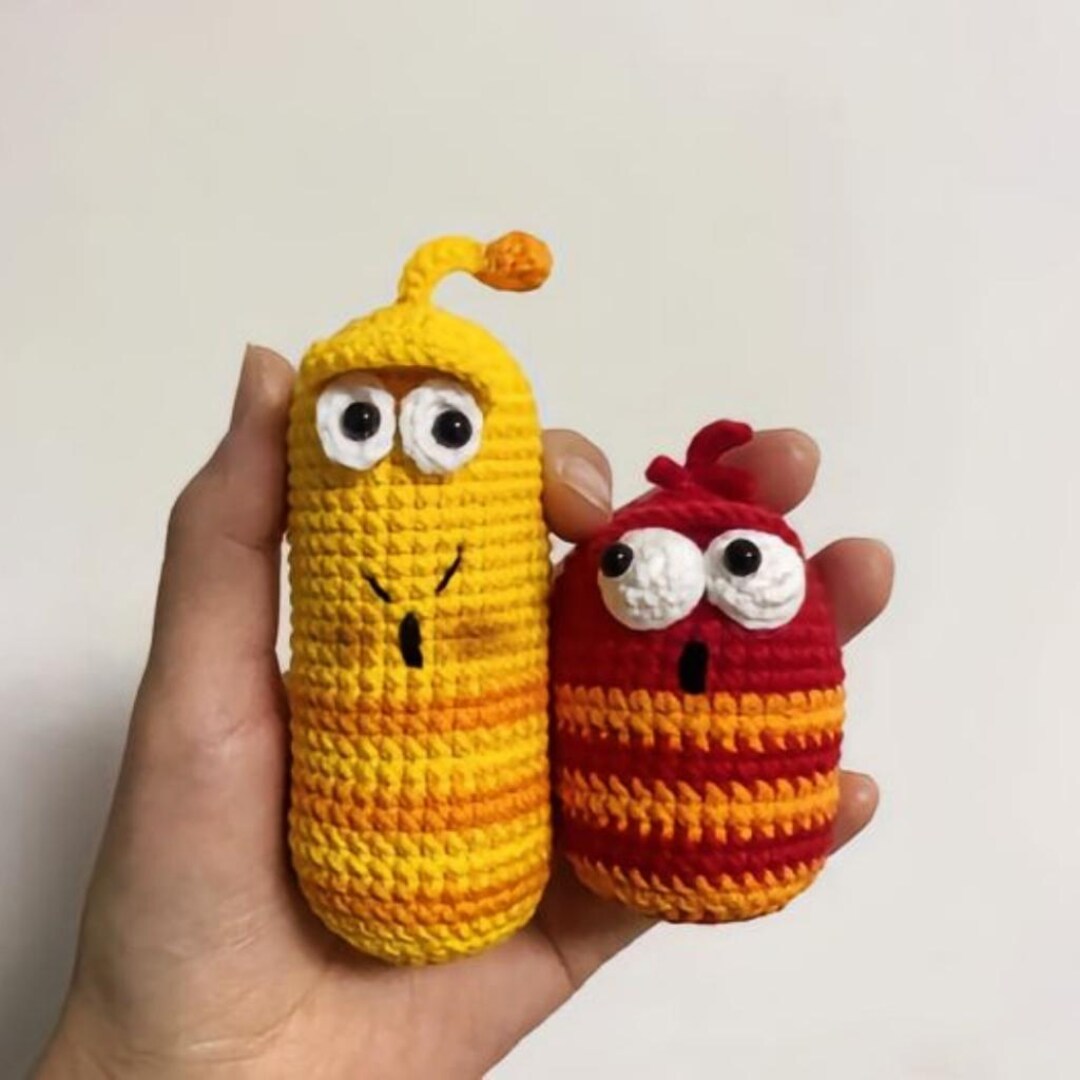 Handmade Crochet Worm Duo – Funny Striped Plush Set – Red & Yellow ...