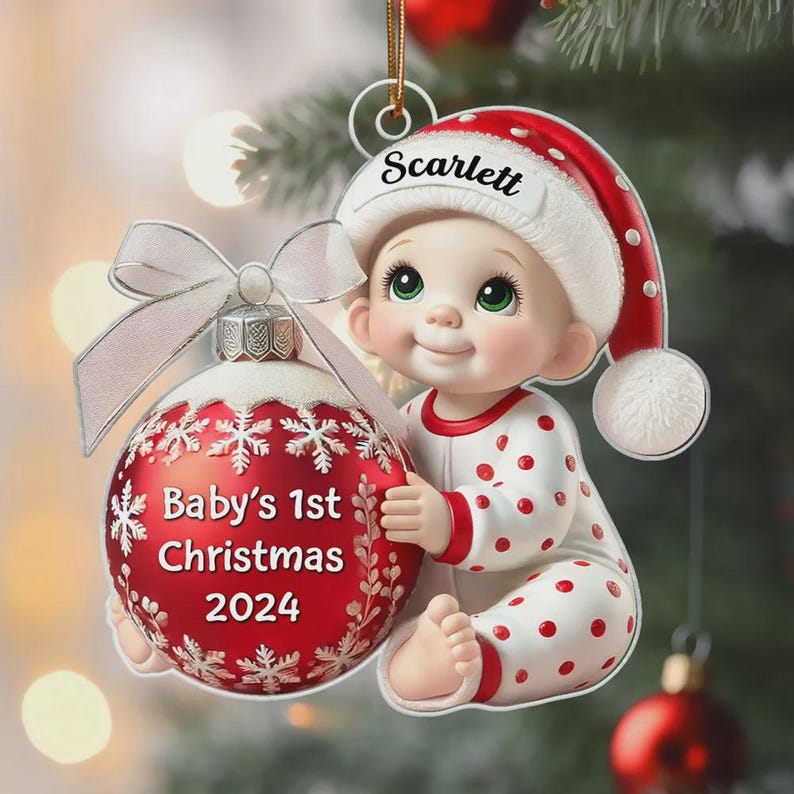 Baby Holding Christmas Bauble 3D Effect Baby's First Christmas Ornament ...