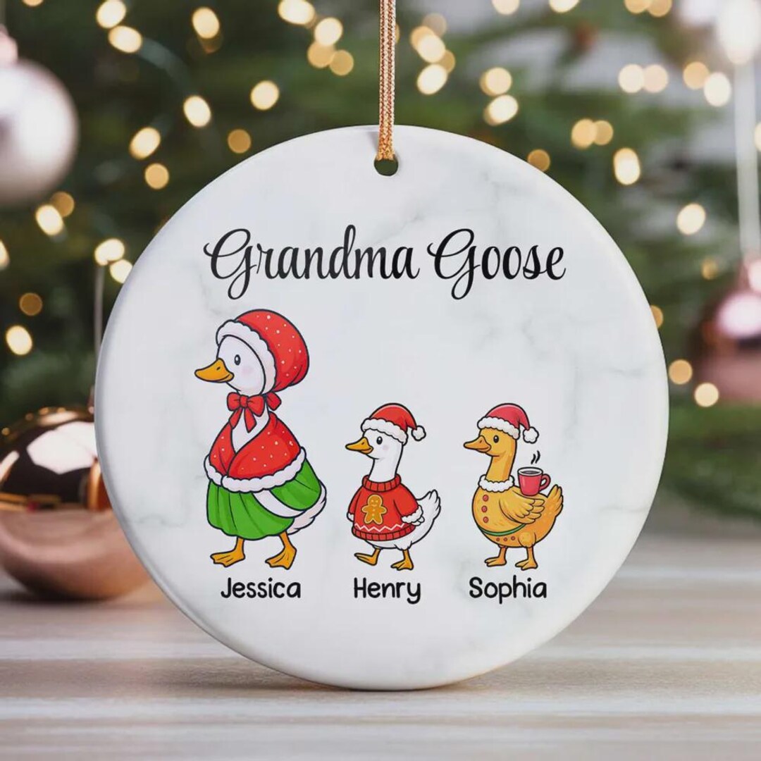 Cute Grandma Goose and Kids Personalized Circle Ceramic Ornament ...