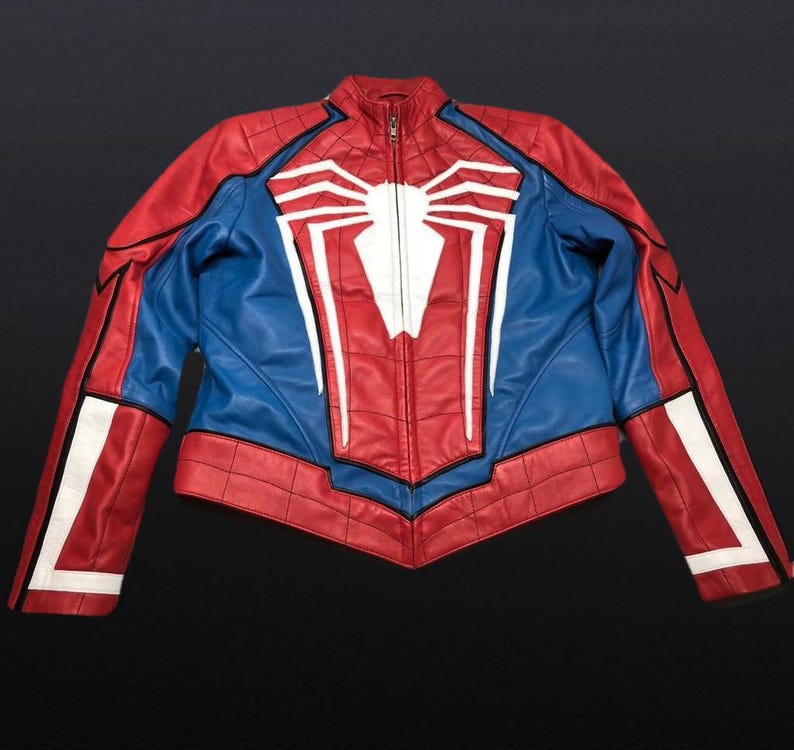 Spider-man Inspired Leather Jacket: Red, Blue & White Cosplay Costume ...