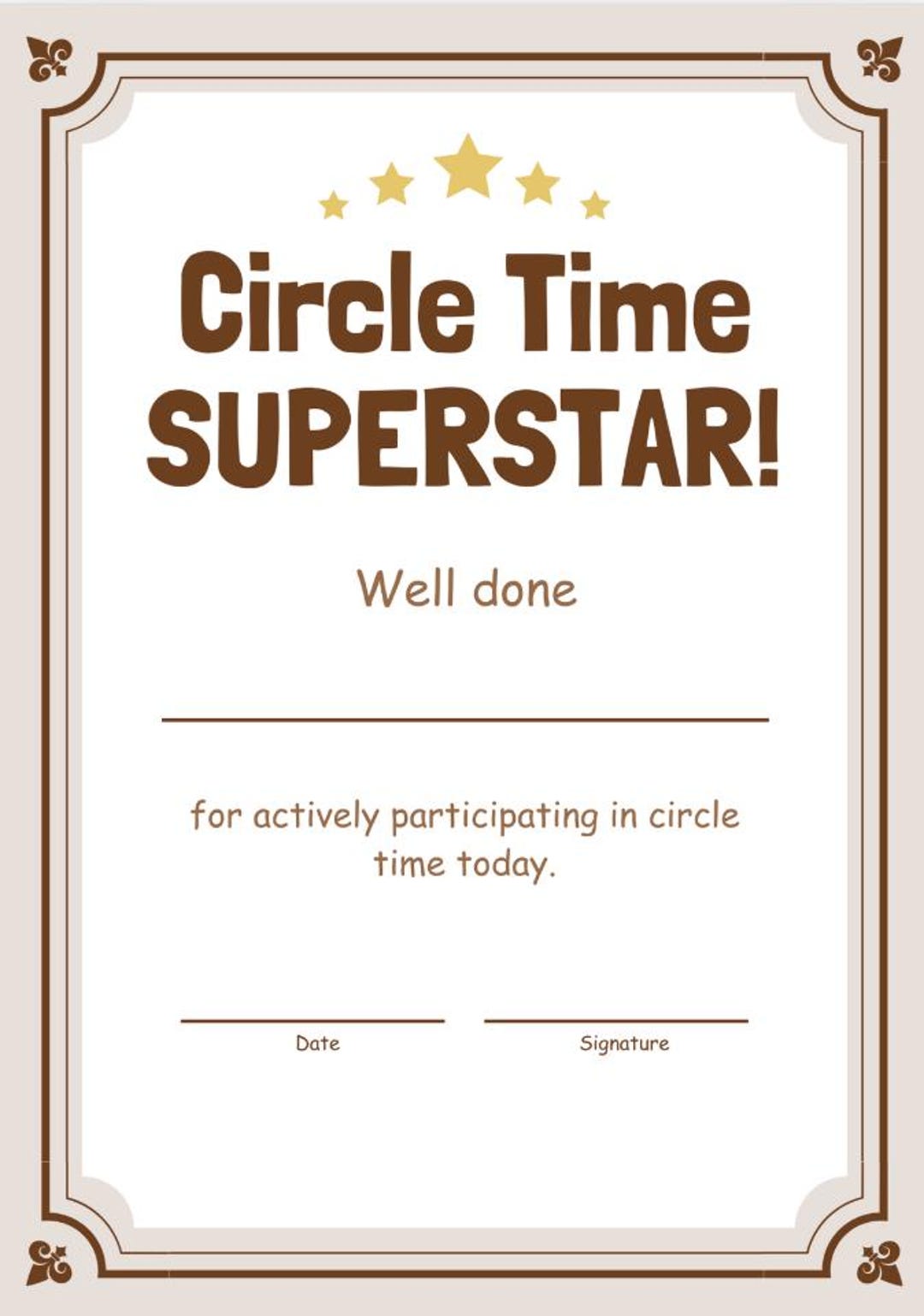 Circle Time Superstar Certificate - Etsy
